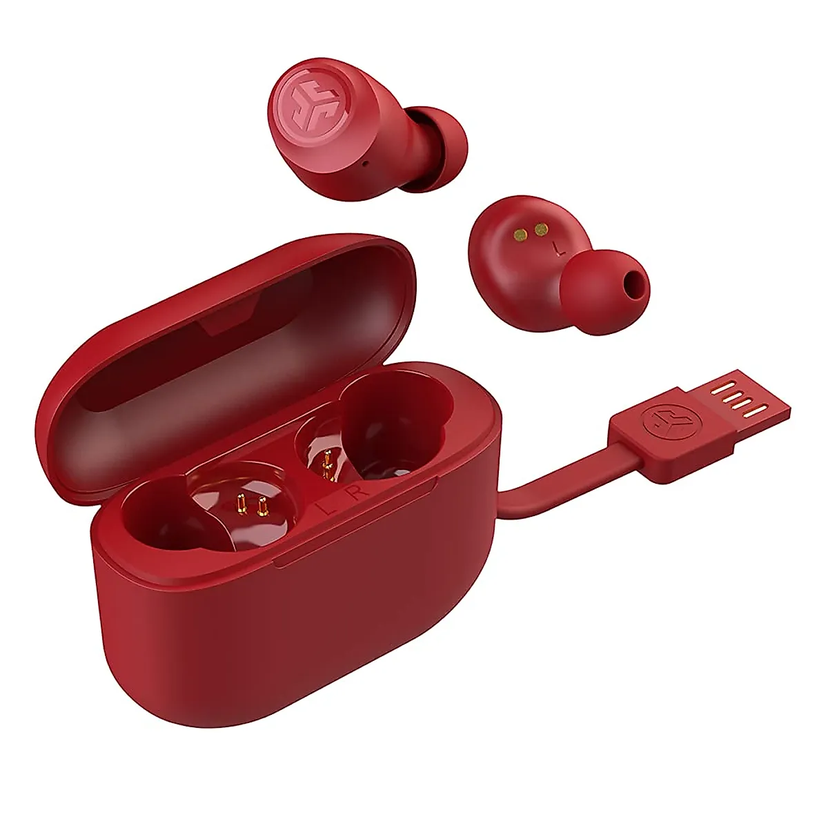 JLab Go Air Pop True Wireless Bluetooth Earbuds & Charging Case, Rose Red, Dual Connect, IPX4 Sweat Resistance, Bluetooth 5 Connection, 3 EQ Sound Settings Signature, Balanced, Bass Boost