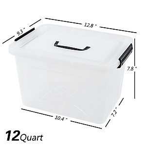 Wekioger 4 Pack 12 Quart Latching Storage Box with Handle, Clear Lidded Tote Bin
