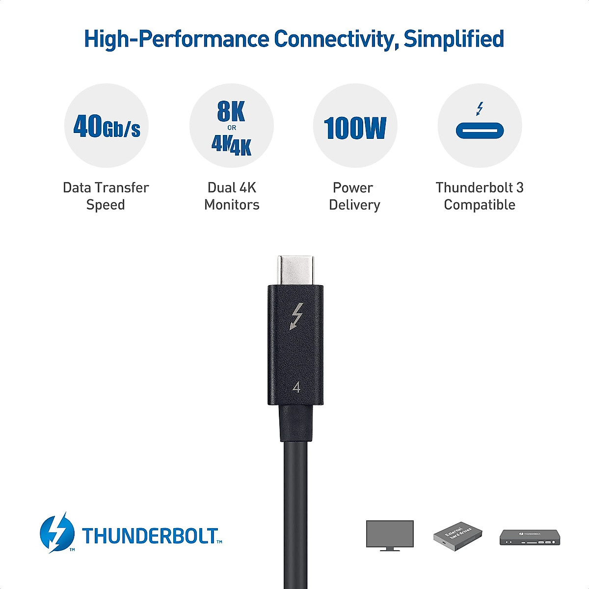 Cable Matters [Intel Certified] 40Gbps Active Thunderbolt 4 Cable with 100W Charging and 8K Video & [Intel Certified] 40Gbps Thunderbolt 4 Cable 3.3ft with 8K Video and 100W Charging