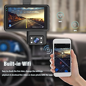 Dash Cam for Cars, 1080P Full HD DVR Dash Camera Front Rear/Inside, 3.0 Inch IPS Screen Dashboard Dashcam with 170° Wide Angle, Night Vision, Parking Mode, G-Sensor, Loop Recording