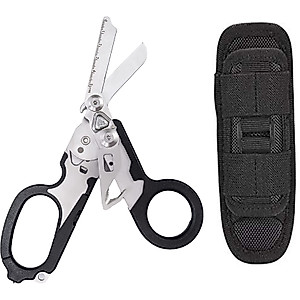 Marsrut 6 in 1 Emergency Response Shears with Strap Cutter and Glass Breaker Black With MOLLE Compatible Holster