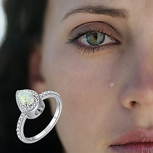 Sterling Silver Urn Ring for Ashes: Women Teardrop Opal Ash Ring Cubic Zirconia Memorial Cremation Jewelry Bereavement Keepsakes Gift for Loss of a Loved One (Size 8)