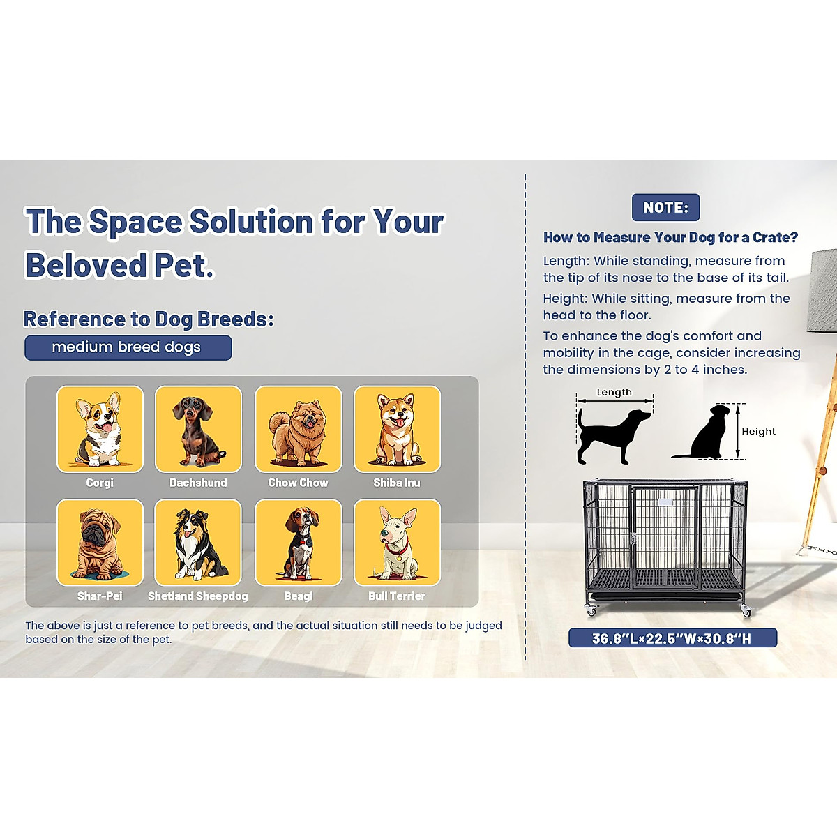 Homey Pet Three Levels 36 Inch Dog Crate, Escape Proof Dog Cage Kennel Indoor with Top Access and Lockable Wheels, Removable Tray, Heavy Duty Dog Crates for Medium/Small Dogs