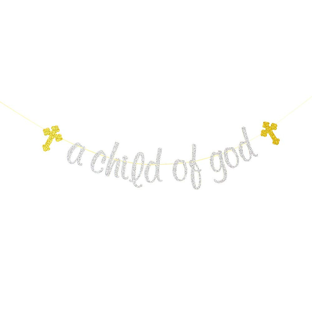 A Child of God Banner - God Bless This Child Party Decorations - Baptisim Christening Bunting Sign - First Communion Party Sign, Silver and Gold Glitter