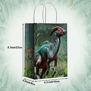Funrous Dinosaur Gift Party Favor Dino Treat Bags Dinosaur Paper Goodie Bags with Handles Dino Candy Goodie Paper Package for Kids' Birthday Decorations Party Supplies, 8.7 x 6.3 x 3.2 Inch(18 Pcs)