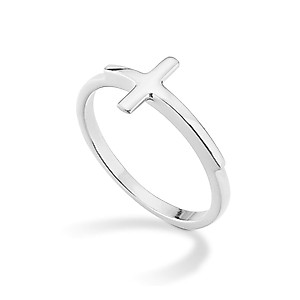 Miabella 925 Sterling Silver or 18K Gold Over Silver Sideways Cross Ring for Women Made in Italy (sterling silver, 7)