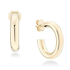 Miabella 925 Sterling Silver or 18Kt Gold Over Silver 3mm High Polished Lightweight Chunky Hoop Earrings for Women Made in Italy (Yellow-gold-plated-silver)