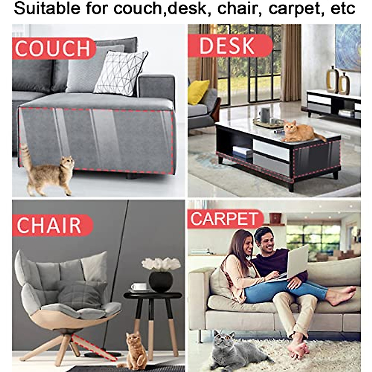 Cat Scratch Deterrent Tape - 12 x 17 Inches 8 PCS - Furniture Protector from Pet Scratch, Clear Double Side Anti-Scratch Cats Training Tape Sheets - Couch, Door, Walls, Carpet Protector – Residue Free