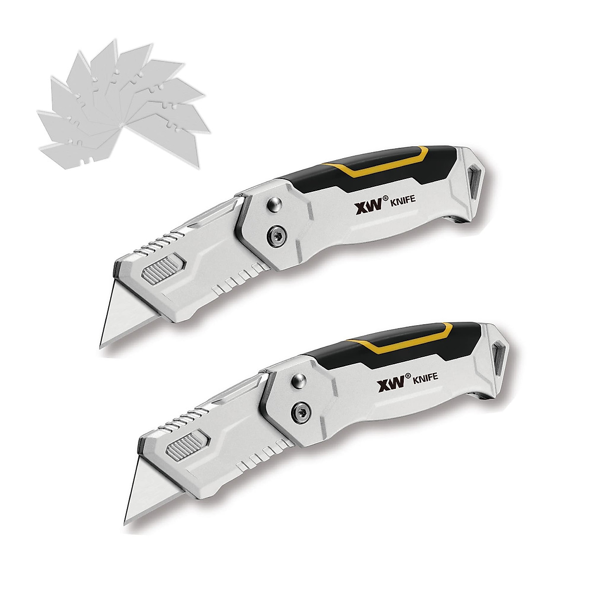 XW Folding Utility Knife, Heavy Duty Box Cutter of Quick Change Blades, Extra 10 Blades Included, 2-Pack