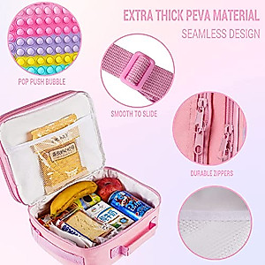 Pop Lunch Box for Girls Kids Reusable Lunch Bag for School Supplies Insulated Lunch Tote Bag- Picnic Leakproof Cooler Lunch Boxes with Adjustable Shoulder Strap for Back to School