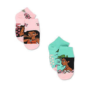 Disney Princess Moana Toddler Girls 6 Pack Quarter Style Socks with Grippers (Small (4-6), Blush)