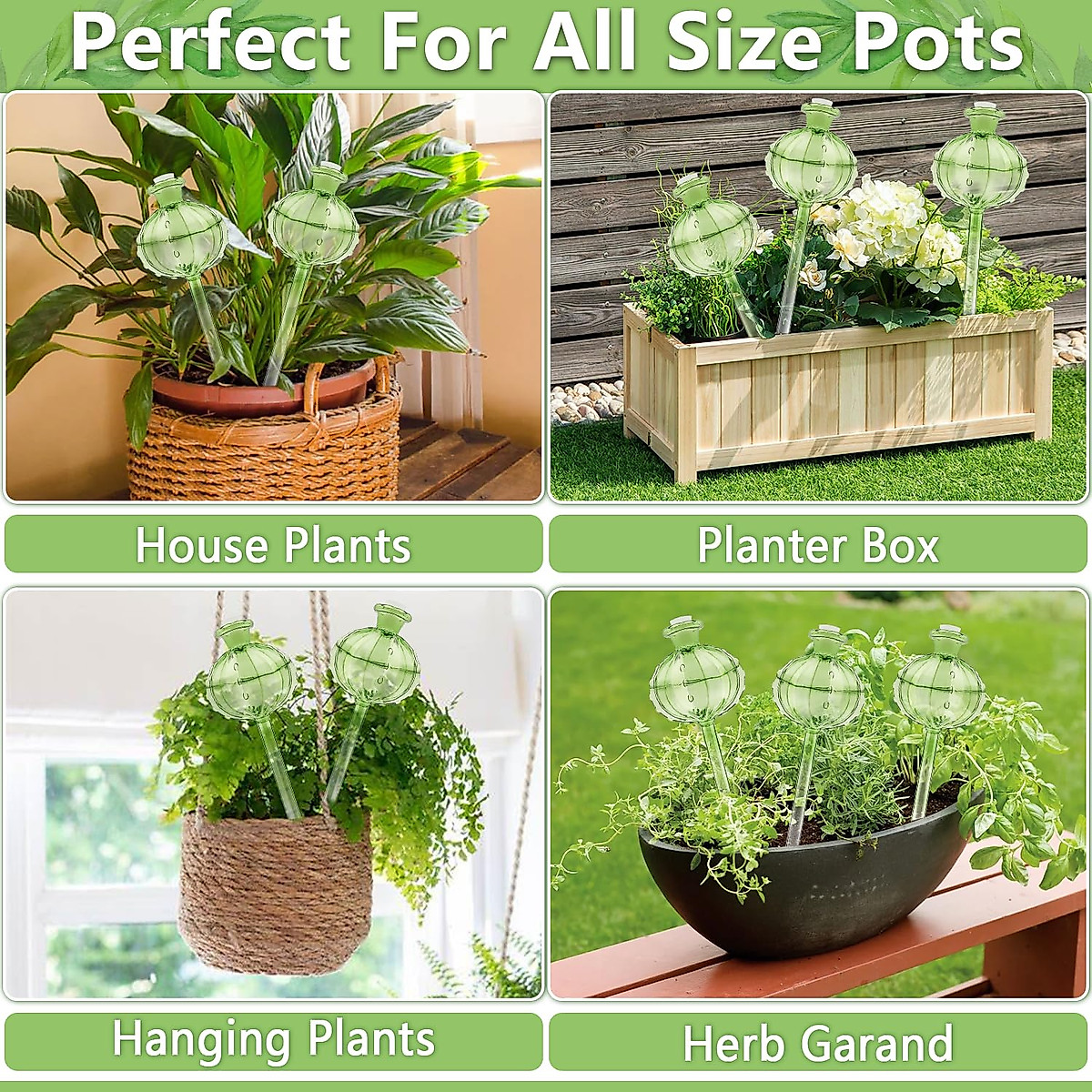 Sawowkuya 4 Pcs Plant Watering Globes, Cactus Self Watering Planter Insert，Glass Plant Watering Devices for Indoor and Outdoor Plants Accessories