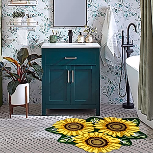 TEALP Sunflower Area Rug Yellow Flower Doormat Cute Rug for Kids Rustic Carpet Handmade Rug Washable Floral Mats for Bedroom/Living Room/Bathroom/Kitchen 35''x 25''