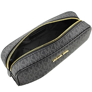 Michael Kors Giftables Medium Pencil Case Signature Leather Makeup Case (Black)