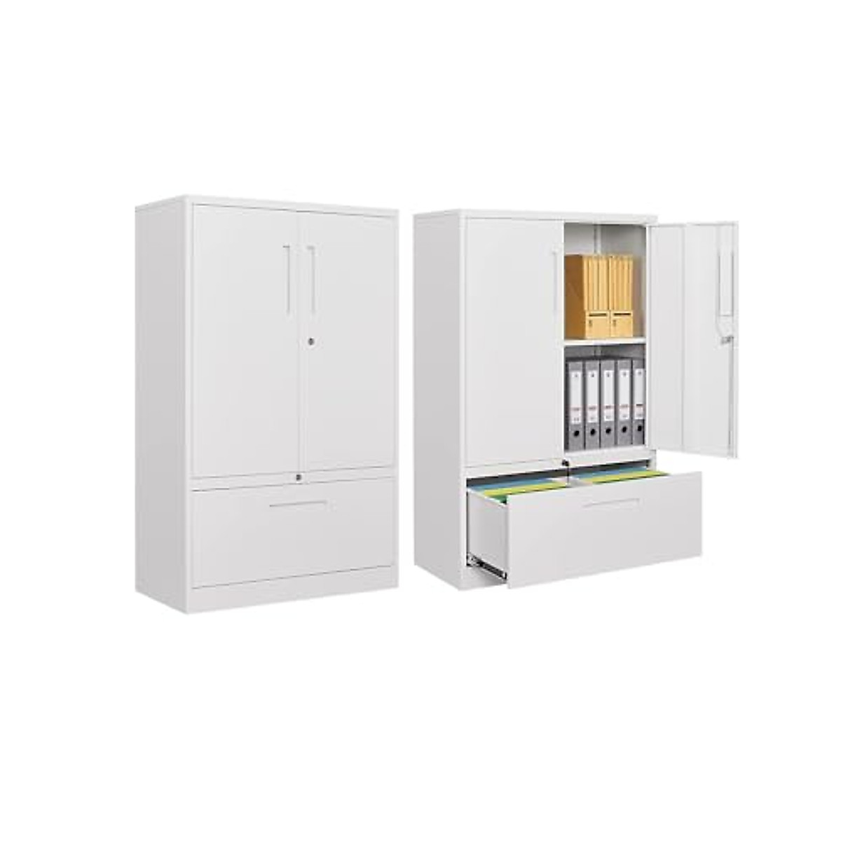 ZAOUS File Cabinet 1 Drawer, Metal File Cabinet with Lock, Lateral Filing Cabinet with Doors & Adjustable Shelves for Home Office, Living Room, Pantry, Gym, Basement, Warehouse, White