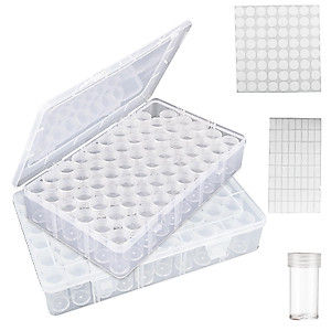 2Pack 60 Diamond Painting Storage Containers Plastic Bead Organizer Box with Label Sticker, Diamond Art storage Clear Bead Storage Containers Accessories for Seeds Sewing Craft Glitter Rhinestones