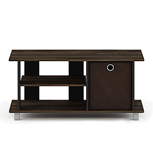 FURINNO Simplistic Entertainment TV Stand with Storage Bin, Columbia Walnut/Dark Brown