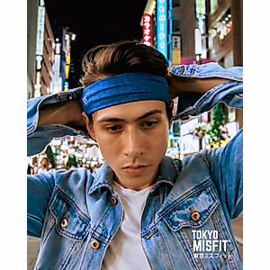 Tokyo Misfit - Japanese Headbands for Men & Women, Sweat Band, Workout, Yoga, Fashion, Running, Sports, Basketball, Bandana (Wave-Seigaiha)
