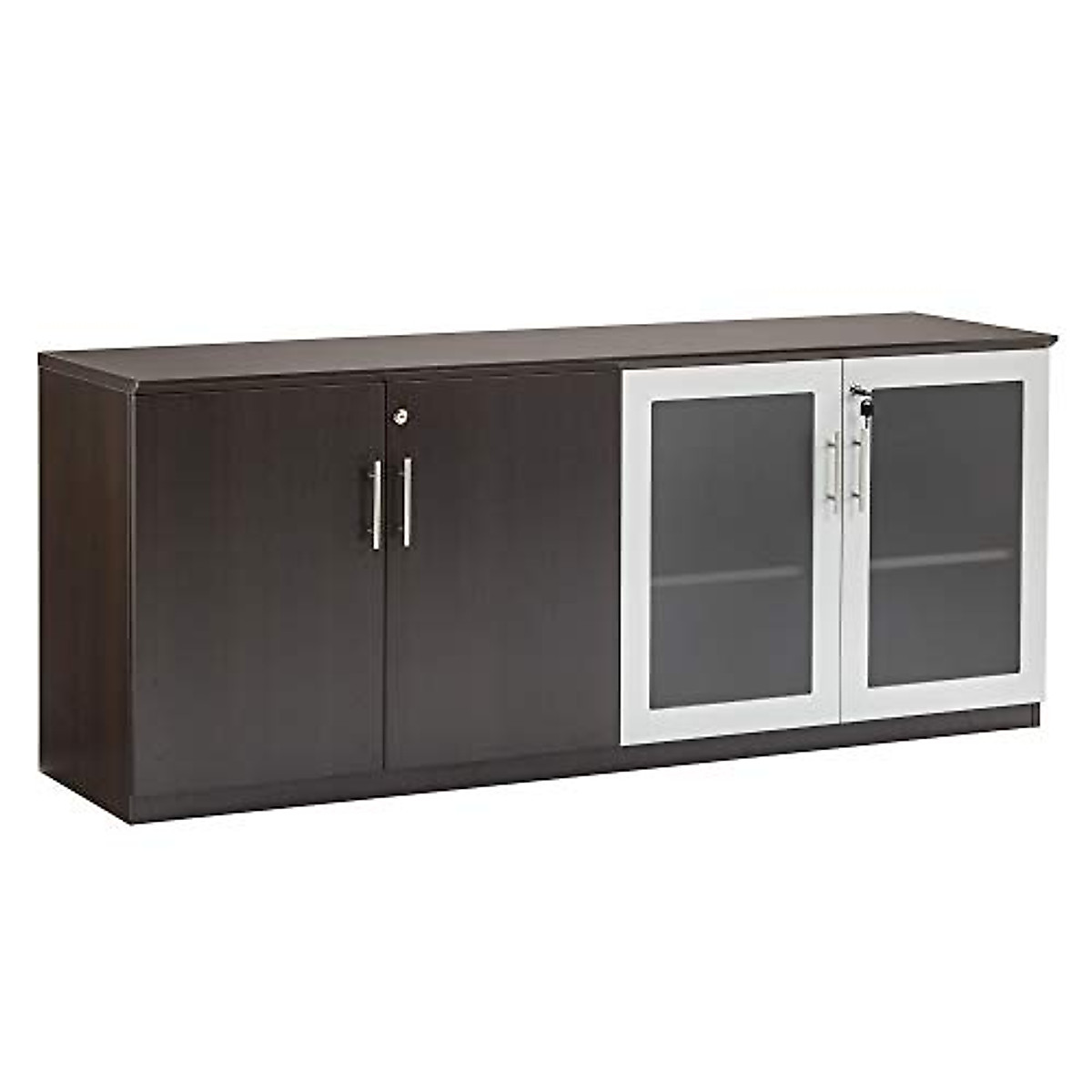 Mayline MVLCLDC Medina Low Wall Cabinet with Wood and Glass Doors, 72"W, Mocha Laminate