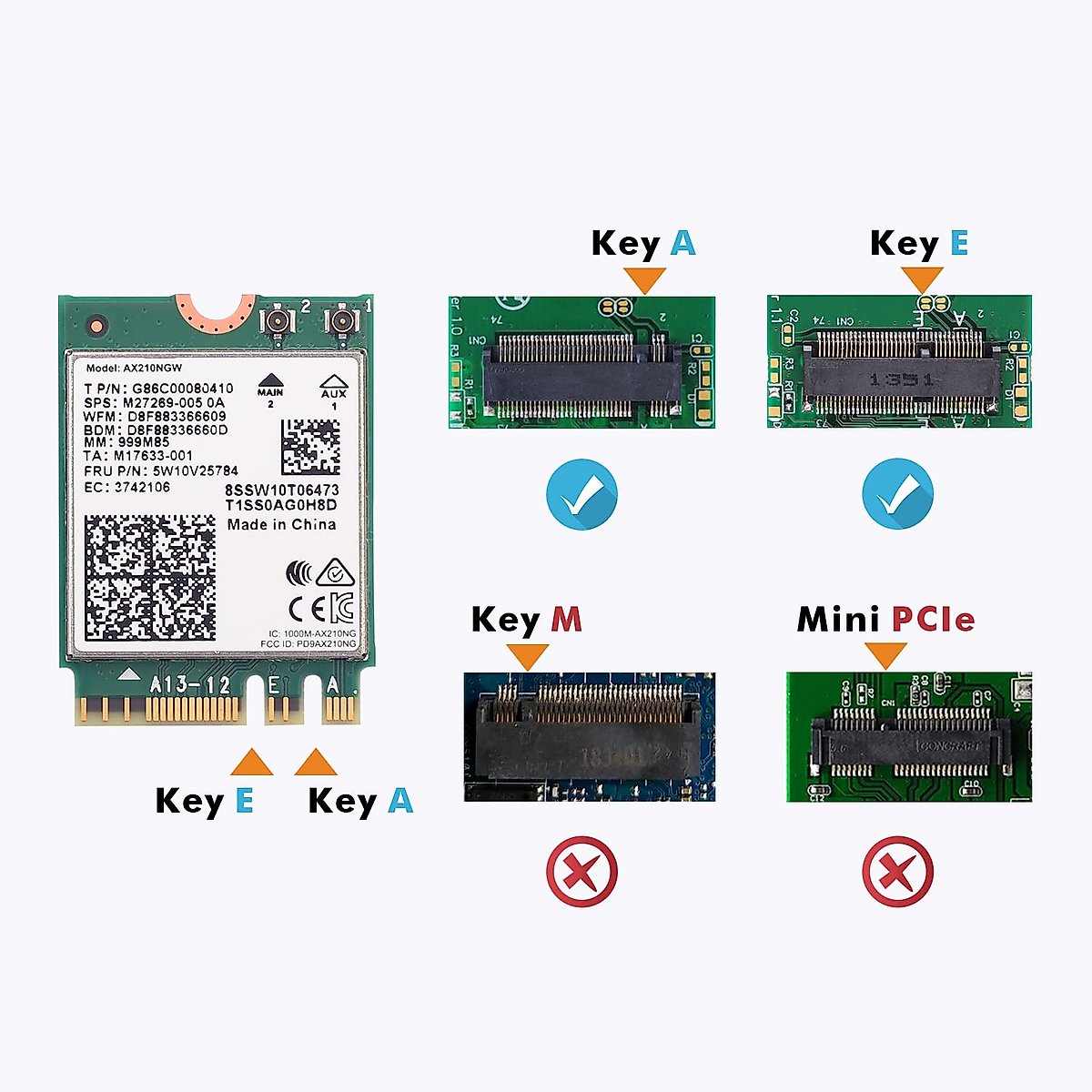 WiFi 6E AX210 NGW Wireless Card M.2 2230/NGFF WiFi 6E Laptop Module with Bluetooth 5.3, 5400Mbps Tri-Band AX210 WiFi Chip Adapter, MU-MIMO, Ultra-Low Latency, Supports Windows 11/10 (64bit)