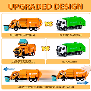 Garbage Truck Toys, Fubarbar 1:43 Bruder Tonka Trash Trucks Model for Boys Metal Diecase Waste Management Front Loader Die Cast Recycling Dumpster Truck Toy for 3 4 5 6 Years Old(Orange)