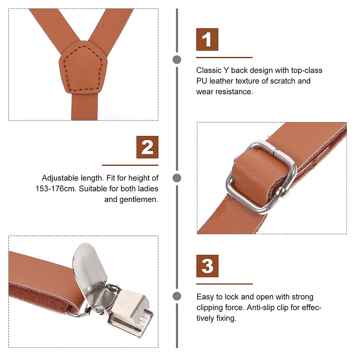 BESTOYARD Mens Suspenders Adjustable Clip Suspender Dress PU Leather Suspenders (Brown)
