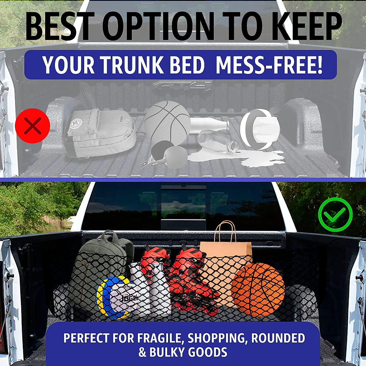 Envelope Style Trunk Mesh Cargo Net for GMC Sierra 2013-2024, Automotive Exterior Accessories - Premium Car Trunk Storage Organizers, Cargo Bed Net for Pickup Truck, Smart Vehicle Storage Organizer