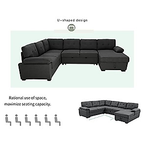 Sectional Sleeper Sofa Bed L Shaped Pull-Out Couch Bed with Storage Lounge Chair Home Office Sleeper Sofa Couch 6 Seater Sectional Couches Set, Dark Grey