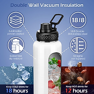 Raiten 8 Pcs 32oz Sublimation Blank Sports Water Bottle Bulk Stainless Steel Tumbler Vacuum Flask Double Layer Insulated with Wide Mouth Lid DIY Bottles for Gym, Hiking, Camping, Hot or Cold Drinks