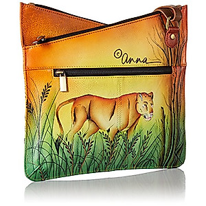 Anna by Anuschka Hand Painted Leather Women's V TOP MULTICOMPARTMENT Crossbody, Lion in Love