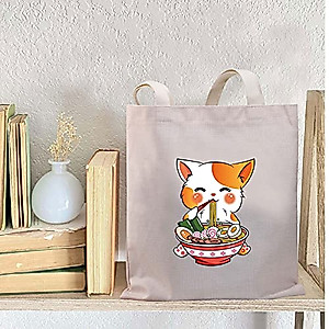 BDPWSS Cat Mom Tote Bag Ramen Cat Neko Anime Kawaii Gift Cat Lover Canvas Shoulder Bag Crazy Cat Lady Gift Ramen Fans Handbag (Cat ramen TG)