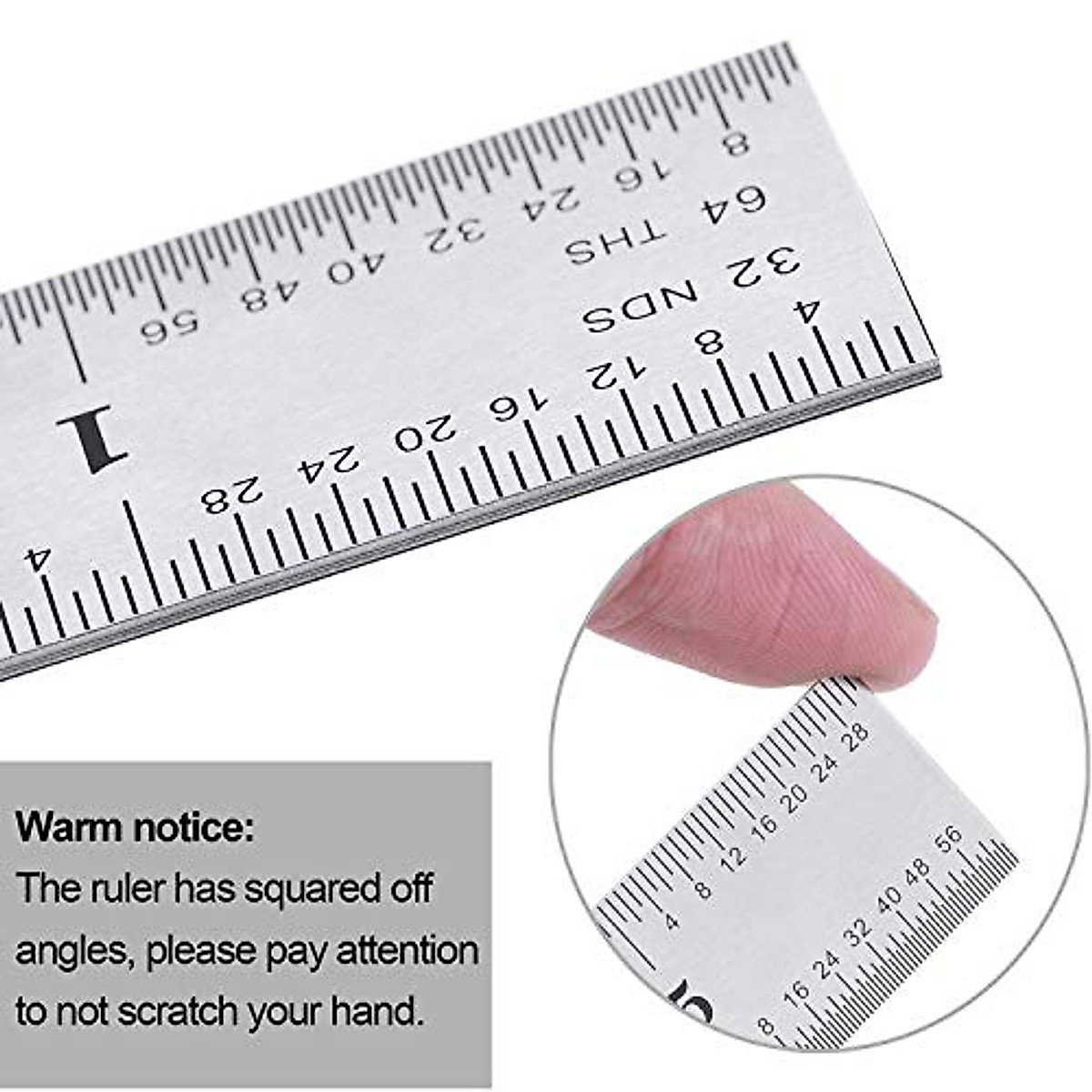 2 Pack Stainless Steel Ruler Machinist Engineer Ruler, Metric Ruler with Markings 1/8, 1/16, 1/32, 1/64 Inch for Engineering, School, Office, Architect, and Drawing (12 Inch, 6 Inch)