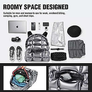 BUTI4WLD Puffer Backpack Travel Gym Bag Fashion Inflatable Designed Waterproof Backpack and Lightweight with Large Capacity Backpack for Women and Men, Silver