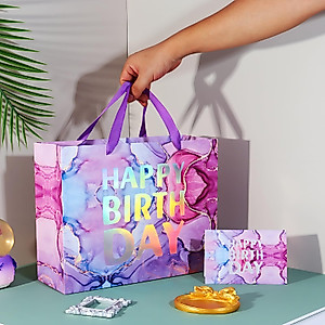 PARNOG 13" Large Happy Birthday Gift Bag with Tissue Paper and Card for Girls Kids Women Birthday