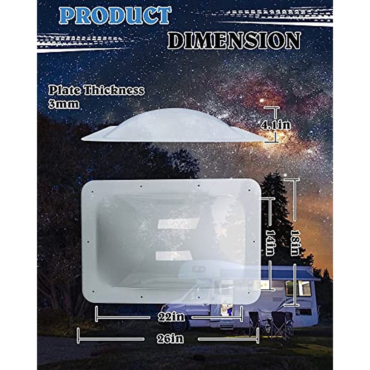 Nizzipum RV Skylight Thick RV Skylight Replacement Durable RV Skylight Cover 18”x26” Fitting 14" x 22" RV Skylight Dome Opening UV Resistant for Camper Trailer Skylight(Clear)