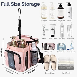 TERRA HOME XL Dorm Room Essentials for Girls and Guys with Extra Storage, Durable Mesh Bottom, Shoulder Strap, Keychain Holder and More - Bathroom - College - Travel Vacation Essentials (Blush Pink)