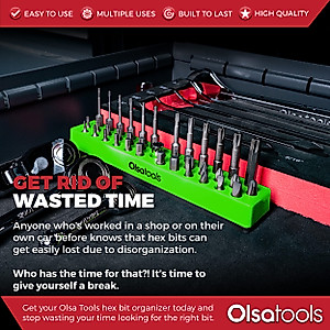 Olsa Tools Hex Bit Organizer with Magnetic Base | Magnetic Hex Bit Organizer for Your Specialty, Drill or Tamper Bits (Green) | Magnetic Bit Holder | Hex Holder | Professional Grade