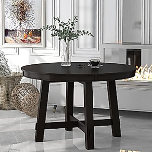 Quarte Farmhouse Round Extendable Dining Table with 16" Leaf Wood Kitchen Table