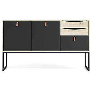 Tvilum, Black Matte and Oak Structure Stubbe 2 Door Sideboard with 3 Drawers