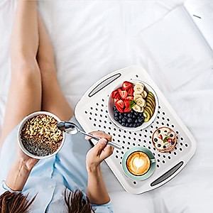TOPZEA 2 Pack Non-Slip Food Serving Tray with Handle, Plastic Rectangular Restaurant Serving Tray Cafeteria Fast Food Breakfast Tray Coffee Table Tray for Eating on Bed, Couch, Car