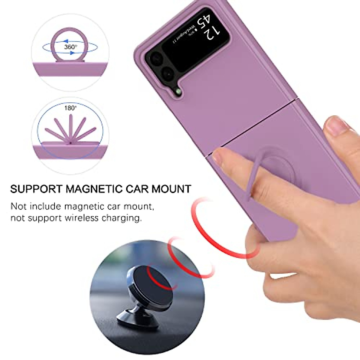 BENTOBEN Galaxy Z Flip 4 5G Case, Slim Silicone Kickstand, Shockproof Protective Bumper for Women, 6.7 inch, Purple