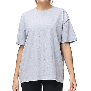 THE GYM PEOPLE Women's Casual Oversized T-Shirts Summer Crewneck Short Sleeve Workout Basic Tee Tops Heather Grey