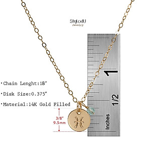 StyledU Tiny Pisces Pendant Necklace, 14K Gold Filled Constellation Pendant with Birthstone Necklace, Zodiac Sign March Birthday Gifts for Women