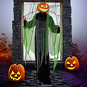 Hourleey Halloween Decorations Outdoor, 6 FT Light Up Ghost Pumpkin with Sound Activation, Animated Pumpkin Decorations for Yard Party Porch Haunted House Prop Decor