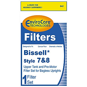 EnviroCare Premium Replacement Pre Motor Foam Vacuum Cleaner Filter made to fit Bissell Style 7/8/14 1 Upper Tank Filter and 1 Pre Motor Filter