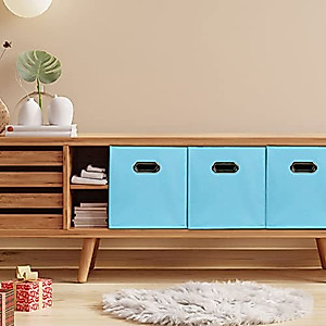 Yunkeeper 11 Inch Cube Storage Bins,Black Fabric Cubes Organizer Baskets with Handle, Foldable Basket for Closet or Collapsible Storage Box, 11x11x11 Set of 4 (Blue)