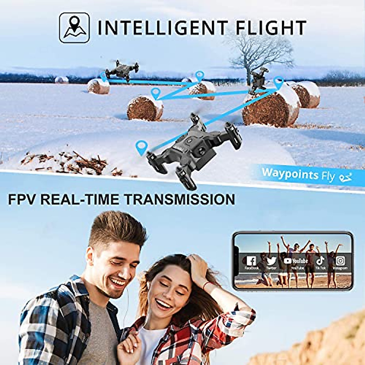 4DV2 Foldable Mini Drone with 720P Camera for Kids,2.4G FPV Video camera,Nano Portable Pocket RC Quadcopter Toys,3D Flip,Altitude Hold,Headless Mode,Trajectory Flight,3D Flips,3 Battery