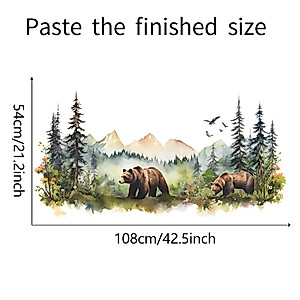 Annande Bear Wall Decals Mountain Wall Decal Woodland Nursery Decor Forest Wallpaper for Kids Baby Nursery Playroom Bedroom Classroom Kindergarten Wall Decor