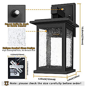 2-Pack Dusk to Dawn Sensor Outdoor Wall Lanterns Wall Lights, Exterior Photocell Porch Light Fixture Wall Mount Lamp, Waterproof Anti-Rust Outside Black Wall Sconce for House Garage, Seeded Glass