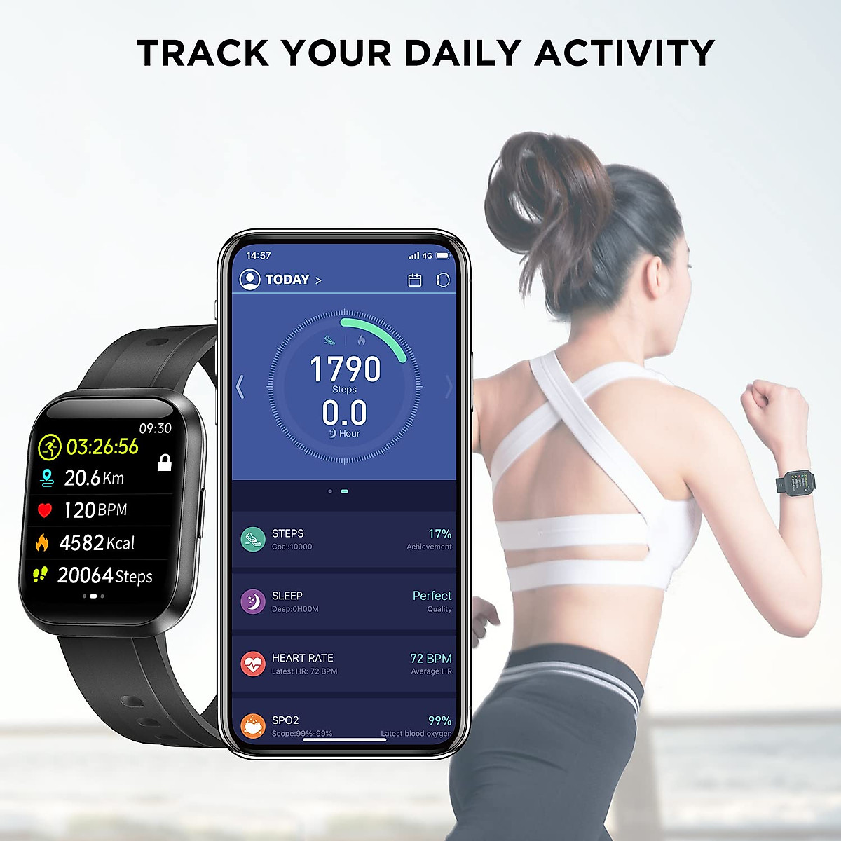 omthing Smart Watch, Fitness Tracker with Heart Rate and Sleep Monitor, 20 Sports Modes, IP68 Waterproof Pedometer, 1.65" Full Touch Screen, Activity Tracker Compatible with Android iOS